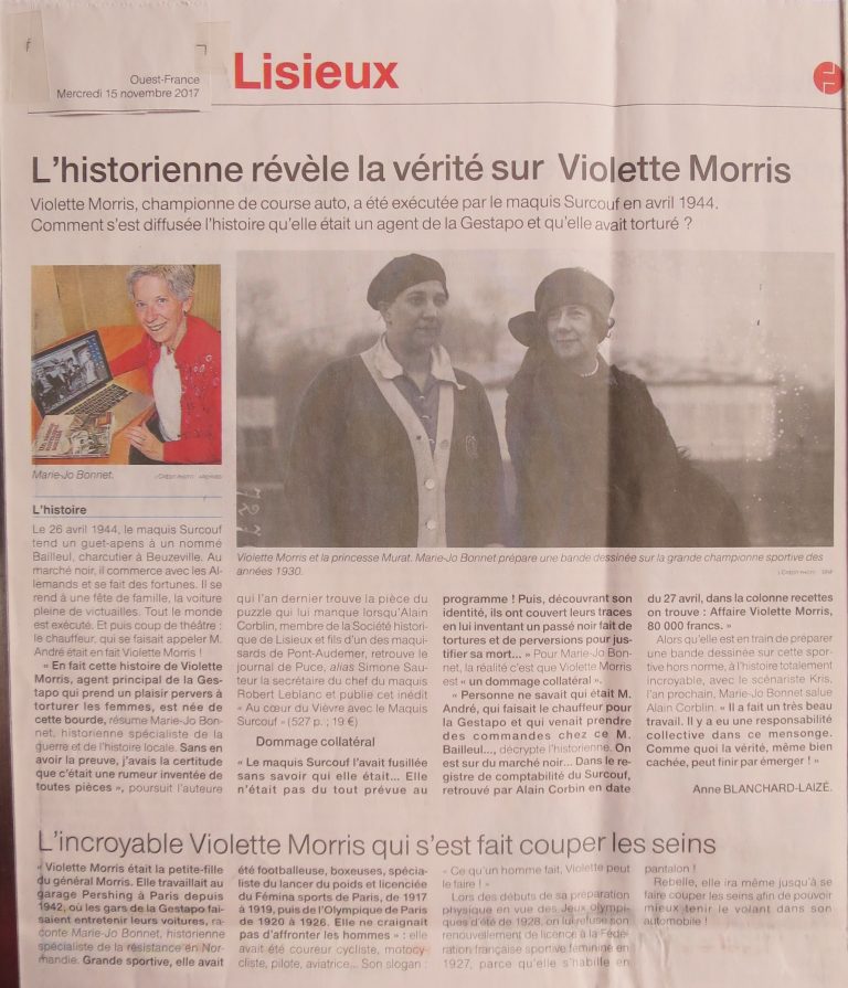 Interview sur Violette Morris dans Ouest-France 15 novembre 2017 – La ...