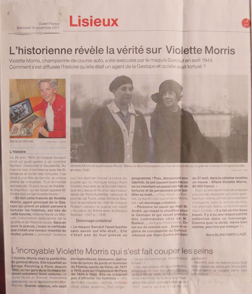 Interview sur Violette Morris dans Ouest-France 15 novembre 2017 – La ...